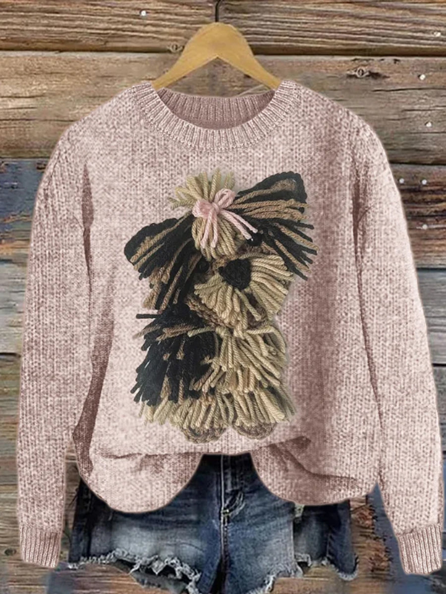 Pull en tricot confortable pour femmes Yorkshire Dog Yarn Art – impriwear